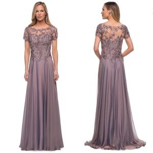 La Femme | Dresses | La Femme Floral Embroidery Chiffon Column Gown ...